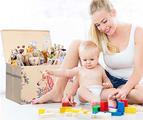 Yosayd Unicorn Toy Chest and Storage, Large Cute and Functional Toy Box Storage Cube with Handles