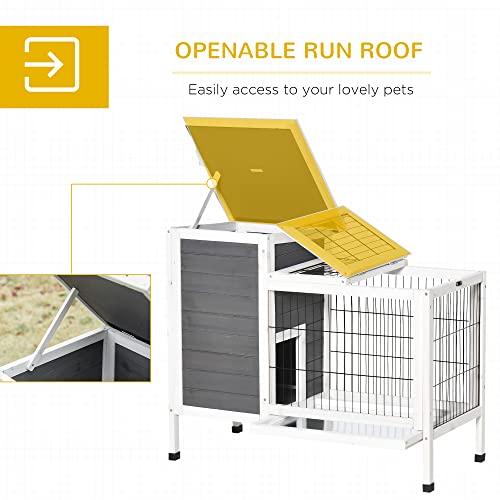 PawHut 36" Rabbit Hutch Bunny Cage Small Animal House with Weatherproof Roof Romevable Tray and Enclosed Run, Indoor/Outdoor