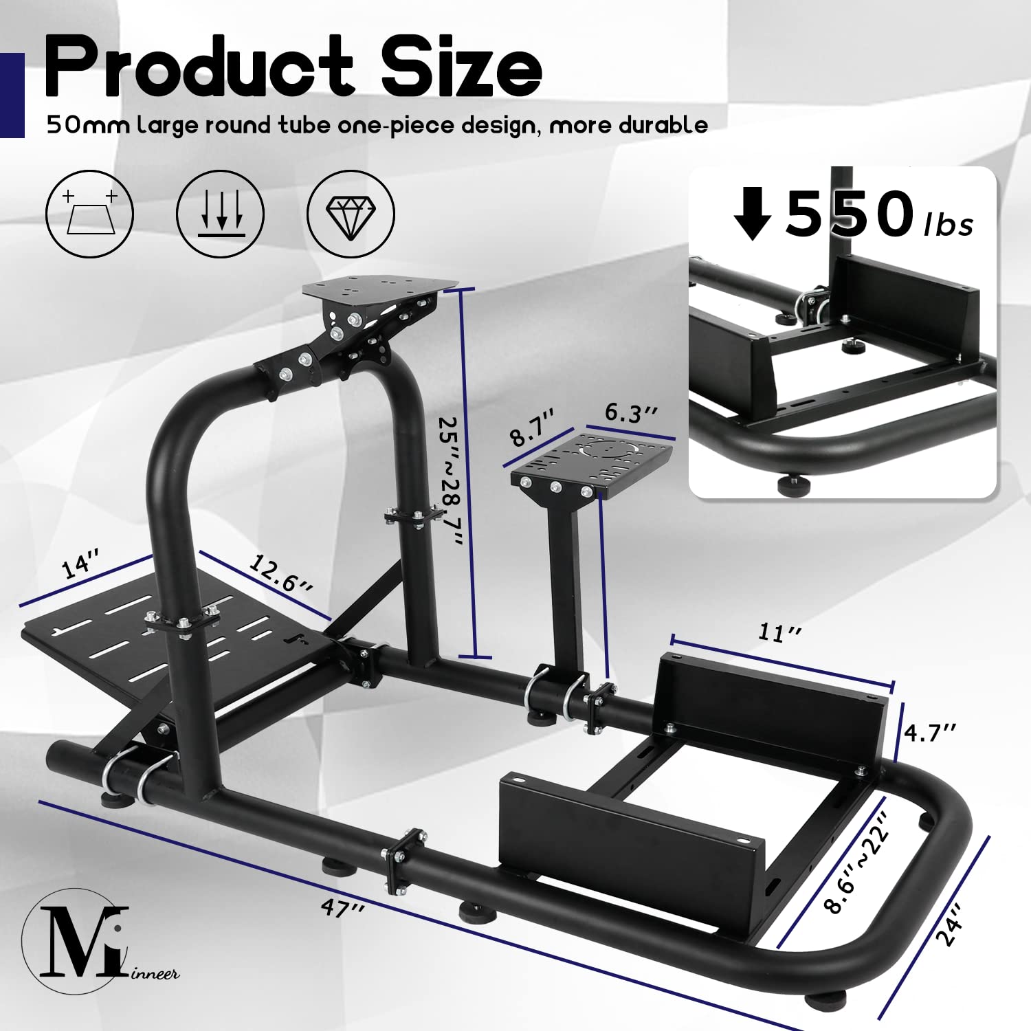Minneer Stable Racing Simulator Cockpit Fit for Logitech/Thrustmaster/Fanate G29 G920 G923 T248 T300,Steering Wheel Stand,Not Included Seat,Wheel,Pedal & Handbrake