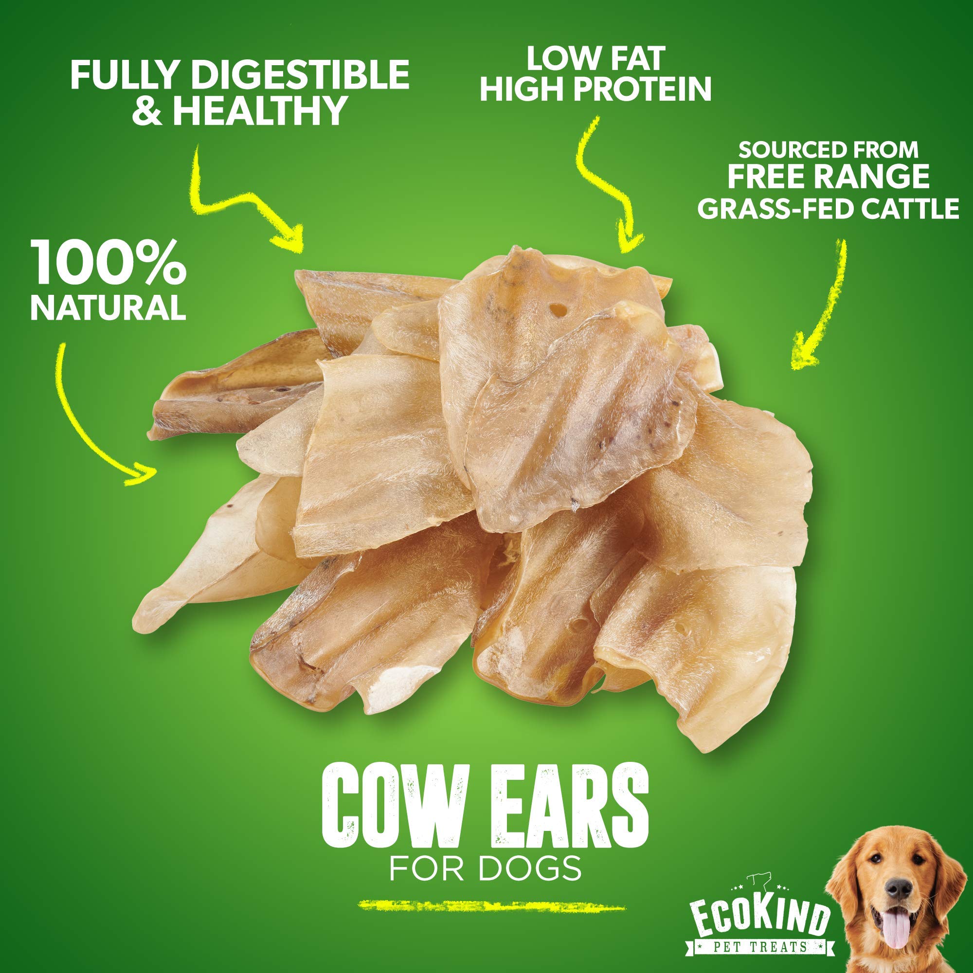 Yummy Dog Chews โ Premium Cow Ears for Dogs โ Long Lasting Pet Chew Treats โ Sourced from Grass Fed Cattle โ Rich Taste & Chewy Texture for All Breeds (6 Ears)