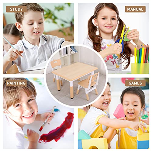 UNICOO - Kids Study Table and Chairs Set, Height Adjustable Plastic Children Art Desk with 2 Seats, Kids Multi Activity Table Set (Maple TOP with Natural Border) BY-60-MN