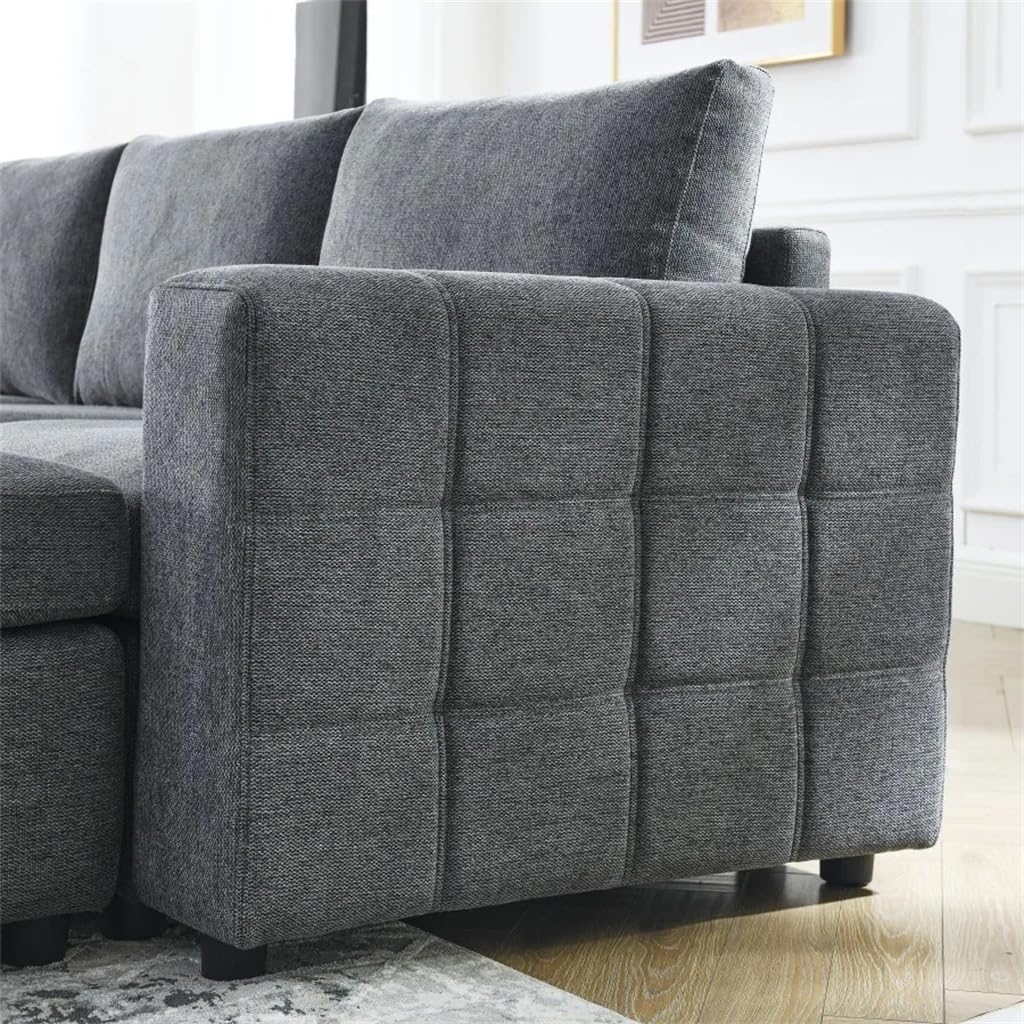 FANCUF Upholstered Modular Sofa, U-Shaped Sectional Sofa Sets for Living Room Apartment(4-Seater with 2 Ottoman)