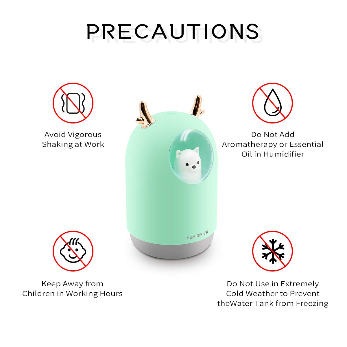 AmuseNd Portable USB Cool Mist Humidifier, 300ML Mini Atomization Humidifier with 7 Kinds of LED Light Conversion, Desktop Ultrasonic Air Humidifier Suitable for Kids, Baby, Offices, Bedrooms,Dorm