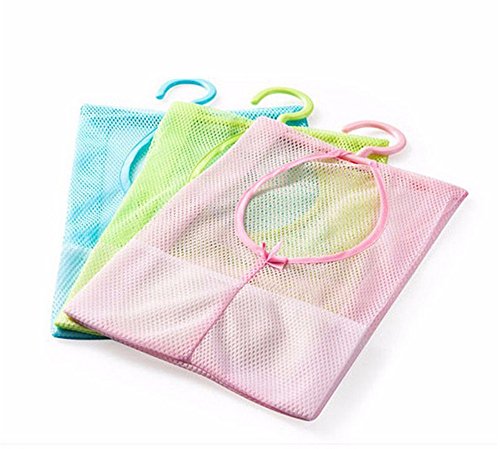 YJYdada Bathroom Storage Clothespin Mesh Bag Hooks Hanging Bag Organizer Shower Bath New (Pink)