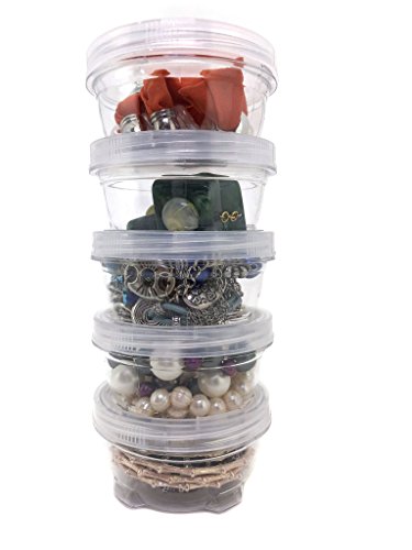 PAYLAK Storage Containers Clear Stackable Interlocking Detachable with Lid 5 for Beads Food Jewelry Coins Medicine Screws Nuts - 3 1/2" Round