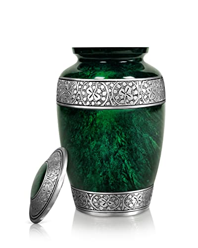 SmartChoice Cremation Urn for Human Ashes – Handcrafted Funeral Memorial Urn Green (Adult)