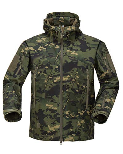 YFNT Men's Outdoor Waterproof Soft Shell Hooded Military Tactical Jackets Winter Warm Fleece Jacket Coat, US X-Large, CN 3X-Large, Green Cp