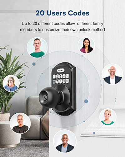 TEEHO Keyless Entry Door Locks with Keypads - Deadbolt Smart Lock - Front Door Lock Set with Door Knob - Auto Lock - Easy Installation - Matte Black