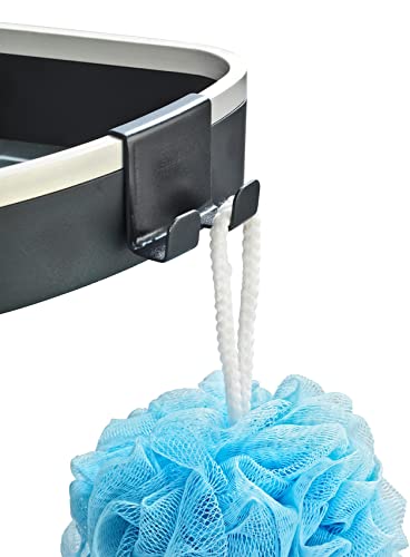 WENKO Tension Corner Shower Caddy 3 Pole and Baskets für Shampoo, Conditioner, Soap with Hooks for Razors, Towels, Blue