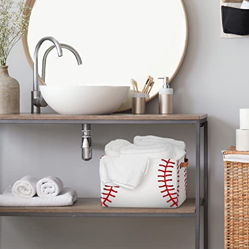 TropicalLife Baseball Laces Stitches Storage Basket Ball Softball Storage Bin Box Toys Organizer Shelf Cube with Handles for Kids Room Kitchen Office Nursery