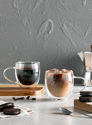 Sweese 8 oz Glass Coffee Cups - Double Wall Insulated Glass Coffee Mugs Set with Handle, Perfect for Espresso, Latte, Cappuccino, Set of 4-415.101