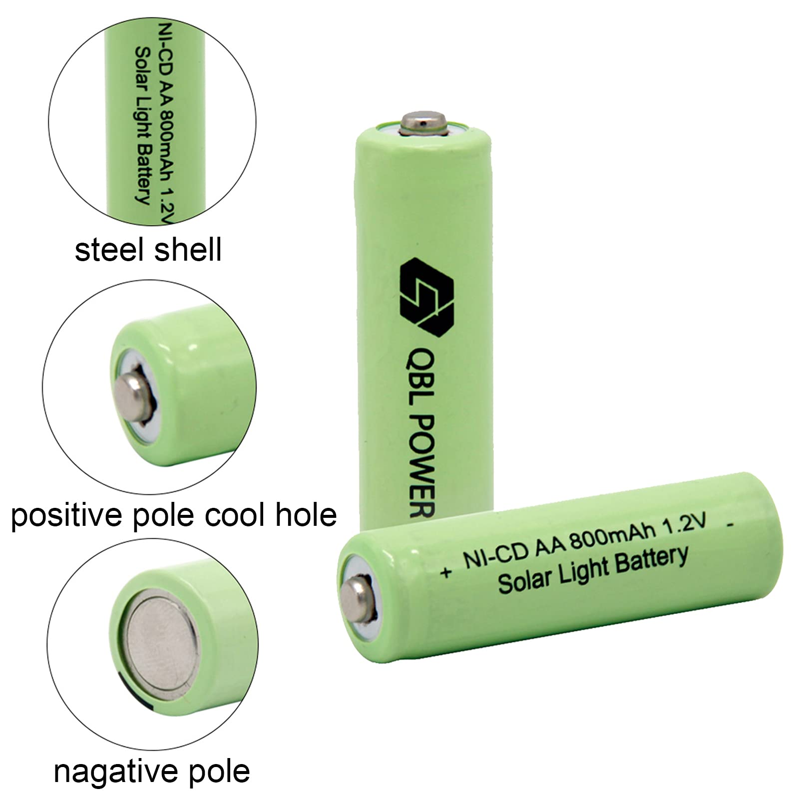 QBLPOWER Ni-CD AA 800mAh 1.2V Rechargeable Battery for Solar Outdoor Lights Lamp Garden Yard Lawn(8 Pieces)