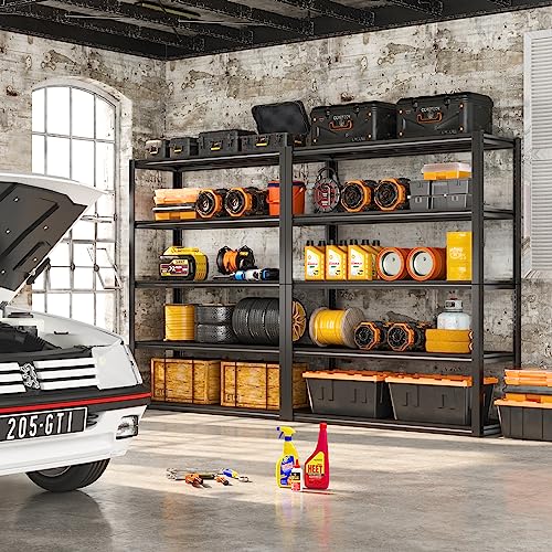 REIBII 48" Wide Garage Shelving Heavy Duty 72"H Garage Storage Shelves 2750LBS Heavy Duty Shelving Adjustable 5 Tier Metal Shelving for Garage Storage Shelving Industrial Shelving Storage Rack, Black