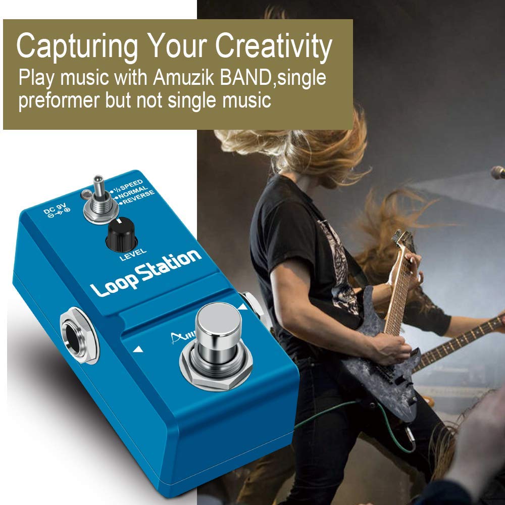 Amuzik Guitar Looper Station Loop Effects Pedals Unlimited Overdubs 10 Minutes of Looping, 1/2 time, and Reverse,3 Modes built-in SD Card for Memory