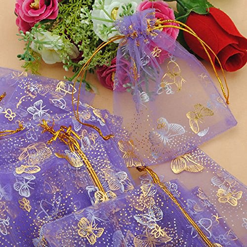 Tovip Wholesale 100PCS Organza Bag Butterfly Design Wedding Pouches Jewelry Packaging Bags (Light Purple, 3.5x4.5 (9x12cm))