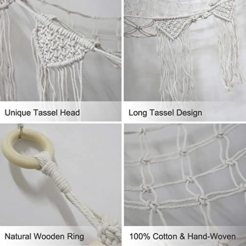 Stuffed Animal Net or Hammock with LED Light - Stuffed Animal Storage Toy Hammock for Wall - Hanging Corner Net with Boho Macrame Tassels, Plush Toy Net Hammock for Kids Bedroom Decor (41*41*57)
