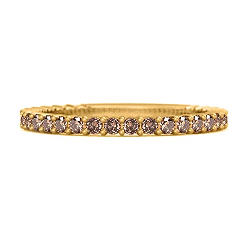 Shine Jewel Stacking Ring 0.60 Ct Champagne Diamond Eternity Raquel Band Ring 925 Sterling Silver Wedding Ring (Yellow Gold Silver Plated, 6)