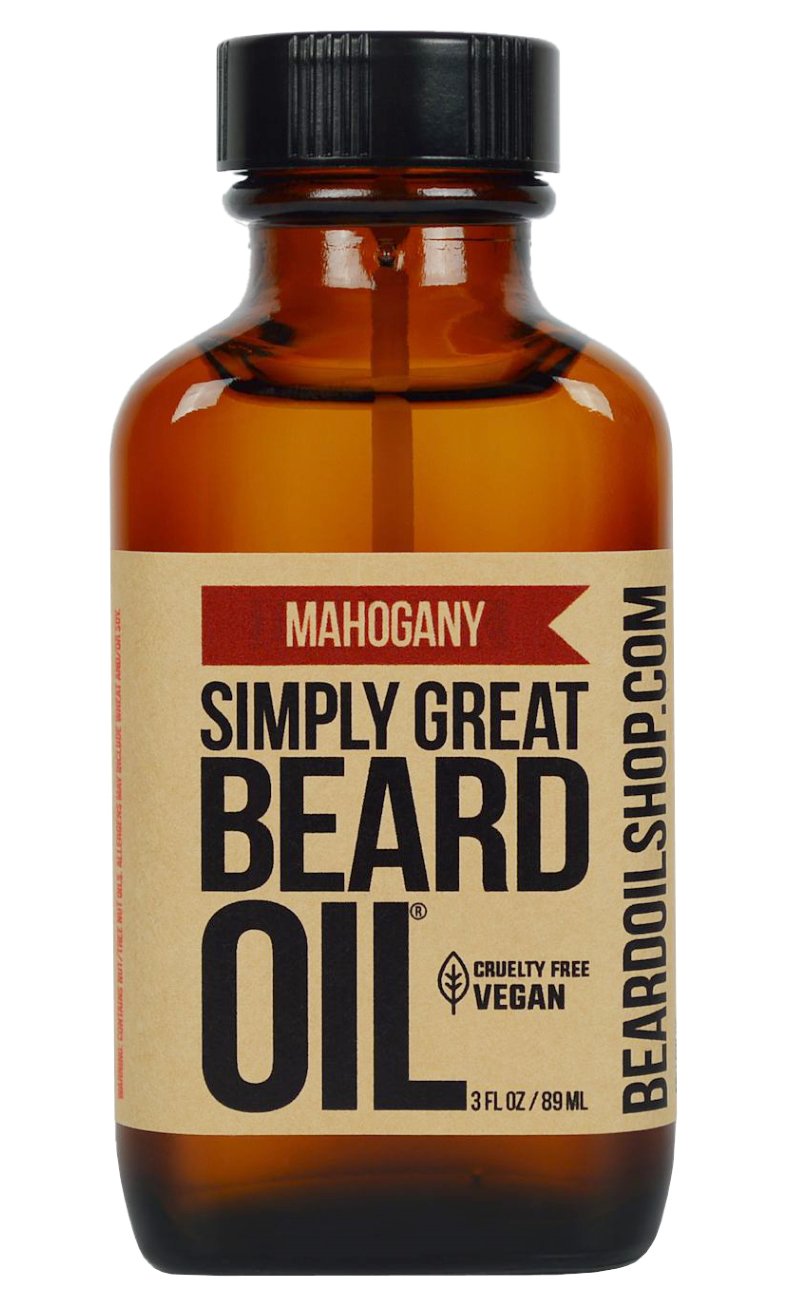 Simply Great Beard Oil - MAHOGANY Scented - Holiday Gifts - Stocking Stuffers - Beard Conditioner - 3 Oz - Easy Applicator - Natural - Vegan and Cruelty Free - Gifts for Men with Beards