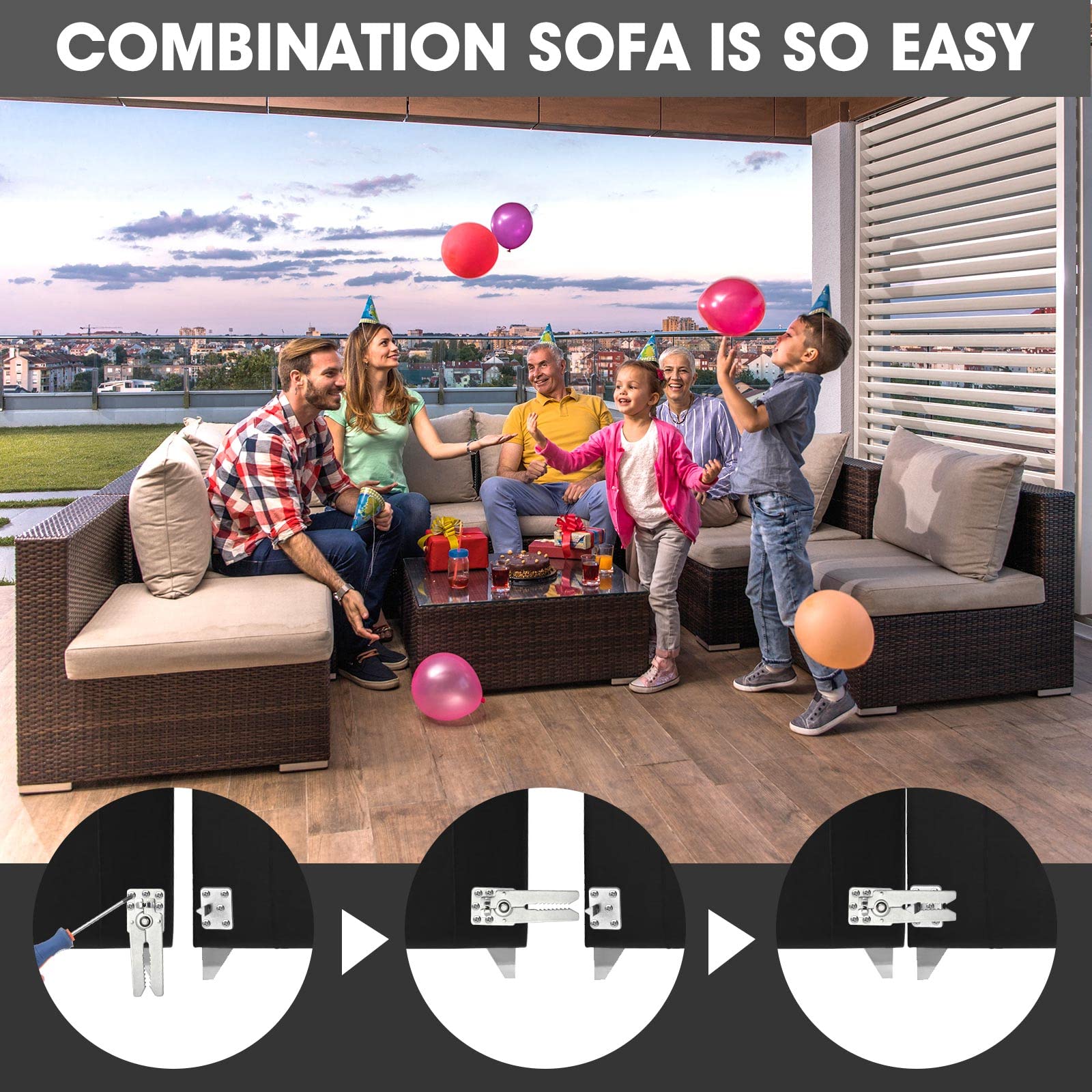 Dolenor Sofa Connector, Heavy Duty Sofa Snap Furniture Invisible Connector Head Snap with Mounting Screws, Sofa Connector Bracket for Loveseat Sofa and Other Furniture (Sofa Alligator Clips 2 Pairs)