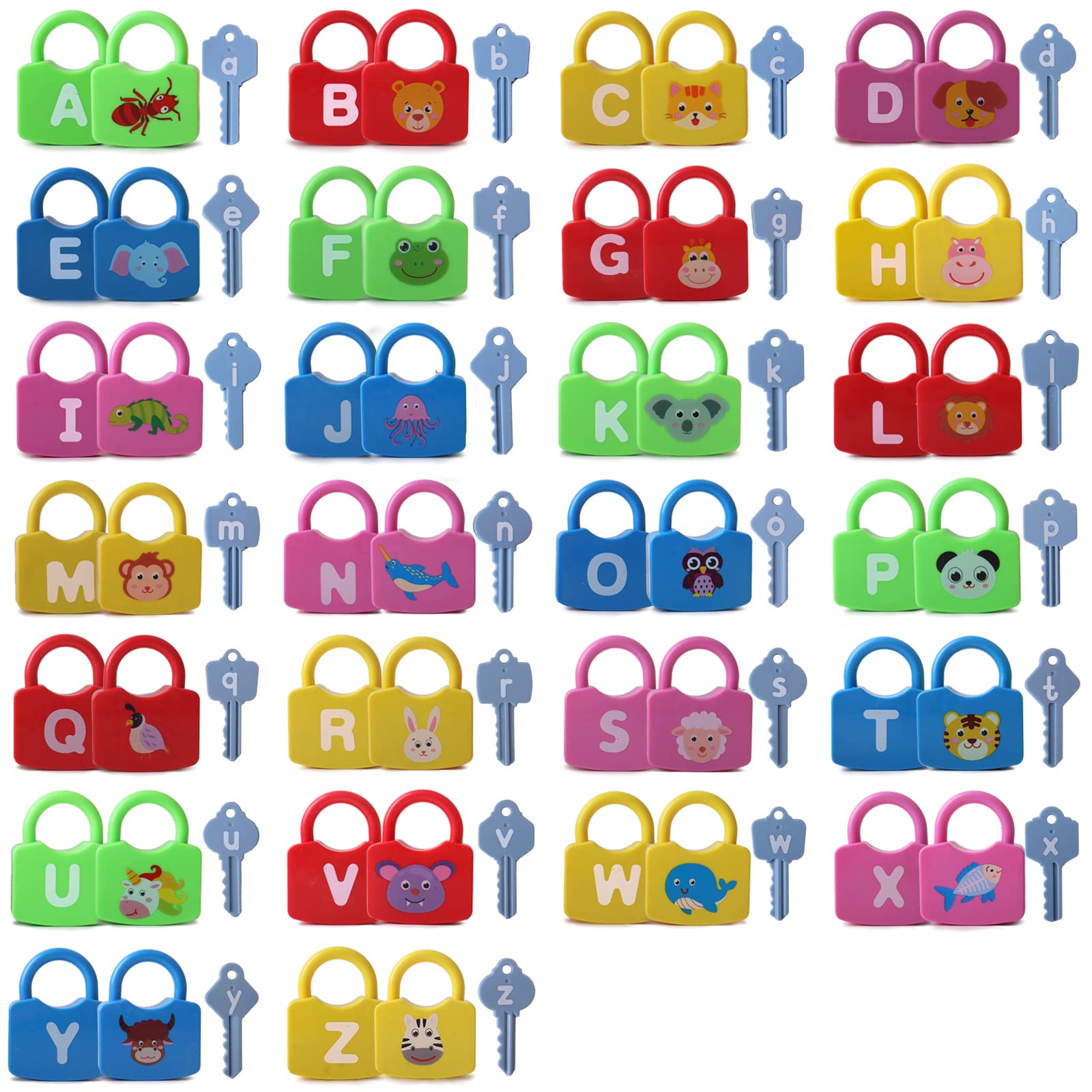 YECEN Alphabet Learning Lock Letter Combination-with 26 Locks, 26 Keys Montessori Preschool Alphabet Learning Game ABC Learning Educational Toys