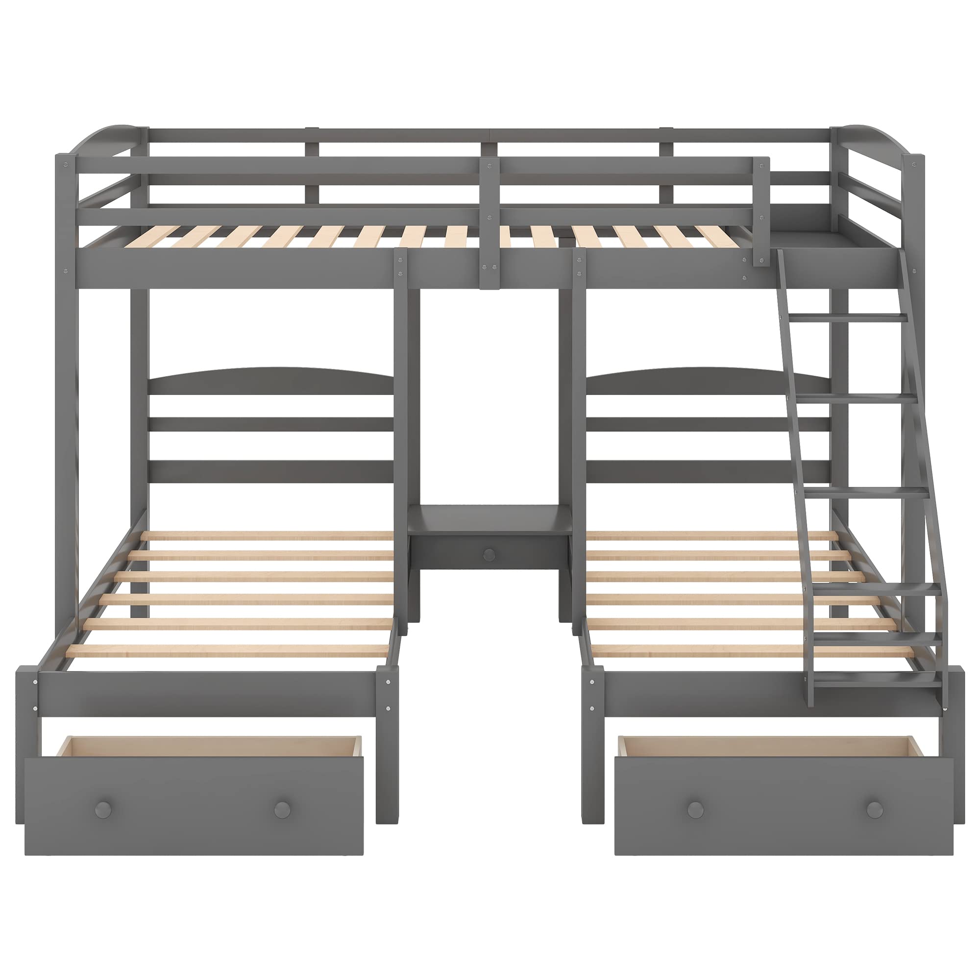 Full over Twin & Twin Bunk Bed,Triple Bunk Bed Frame for Boys Girls Kids Adults Toddler with Drawers, Gray