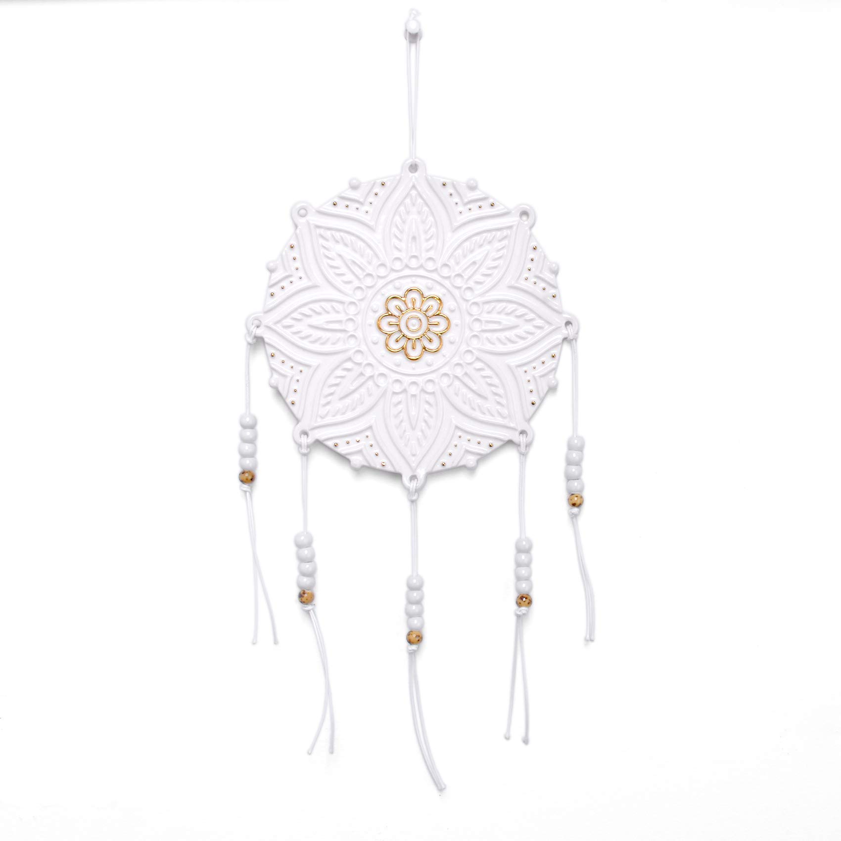 LunaLife Boho Ceramic Wall Hanging, Flower Wall Sculpture Ornament Decorations, Art Decor for Living Room, Bedroom, Office, Garden, Indoor Outdoor & Home Decor, White