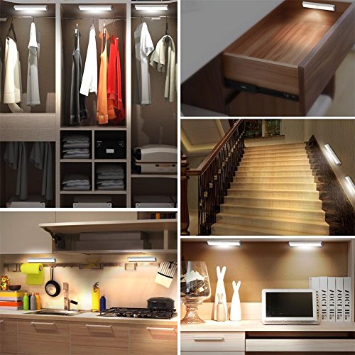RXWLKJ Stick-on Anywhere Portable Little Light Wireless LED Under Cabinet Lights 10-LED Motion Sensor Activated Night Light Build in Rechargeable Battery Magnetic Tap Lights for Closet, Cabinet