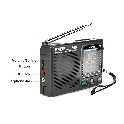 TECSUN R-909 AM/FM/SM/MW (9 Bands) Multi Bands Radio Receiver Broadcast with Built-in Speaker