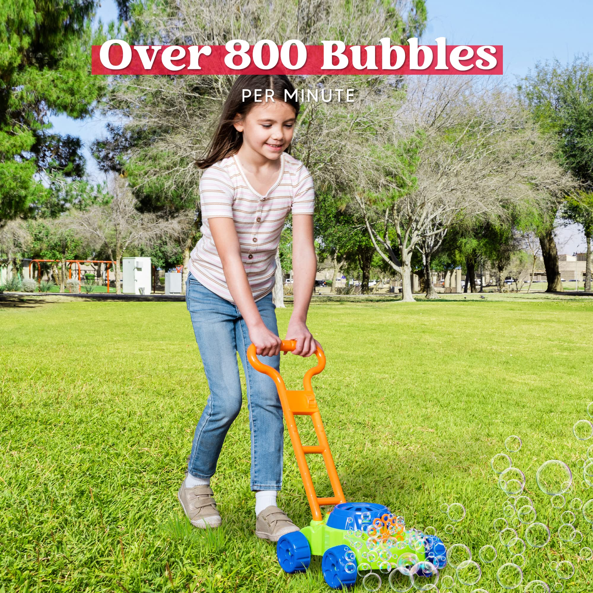 Sloosh Bubble Lawn Mower Machine for Kids,Automatic Bubble Mower with Bubble Solutions, Push Toys for Toddler, Baby Activity Walker for Outdoor, Bubble Maker for Party in Summer Birthday Gift