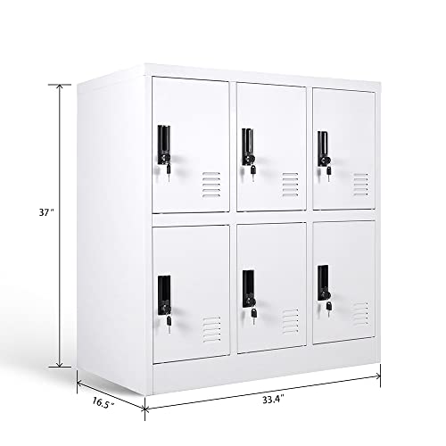 STECAN 6 Doors Metal Locker Employees Steel Storage Lockers for School,Home, Office,Gym, Kids Locker(White)