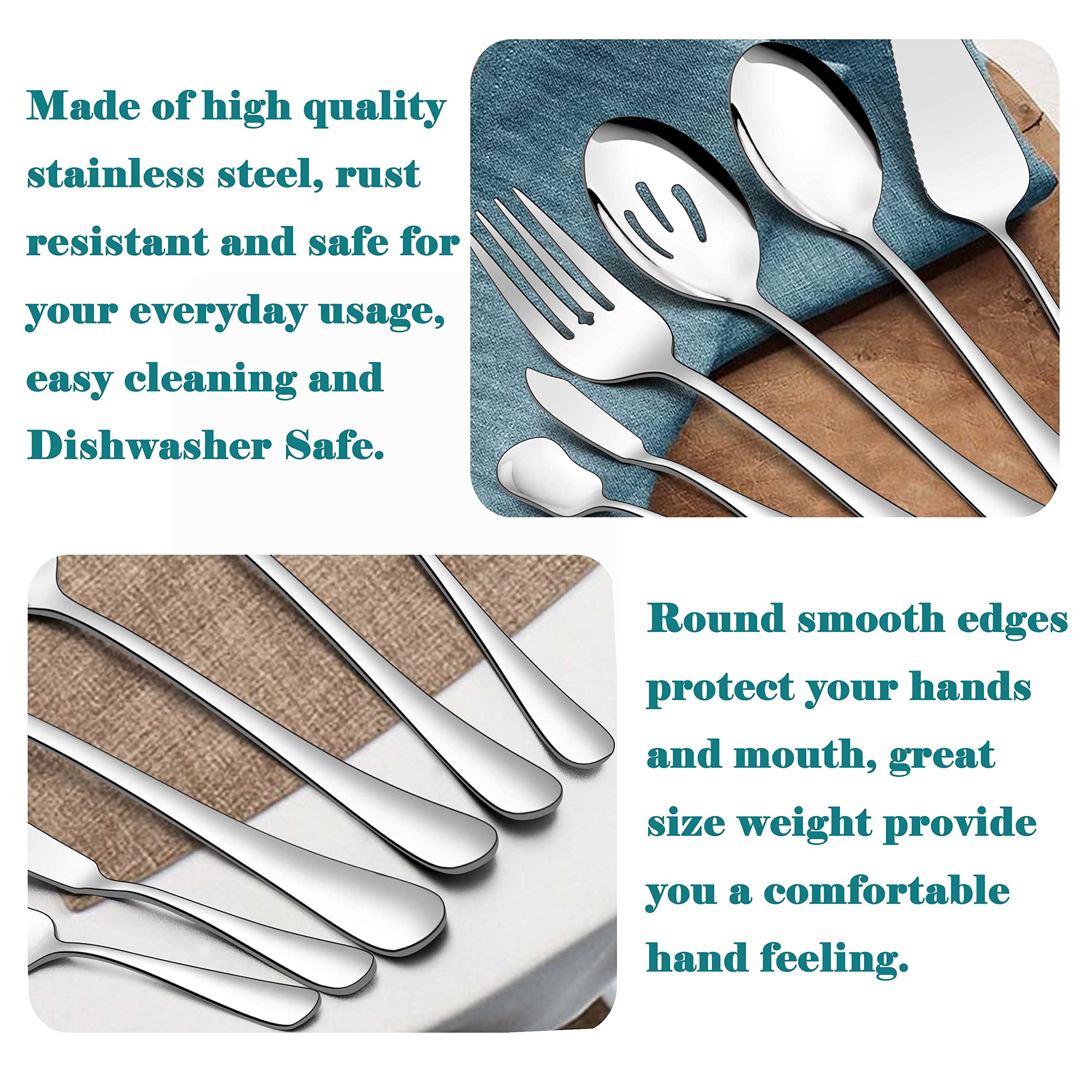 Homikit 6 Pieces Serving Utensils, Stainless Steel Serving Hostess Set, Metal Serving Silverware with Serving Spoons Fork, Pie Server, Butter Knife, Ice Cream Spoon, Mirror Polished, Dishwasher Safe