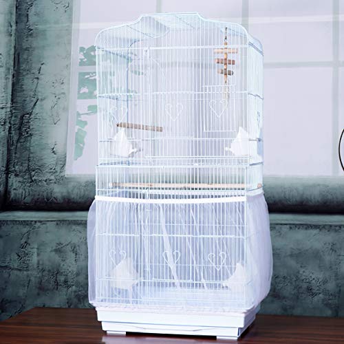 UEETEK Bird Cage Skirt Mesh Bird Cage Seed Catcher Guard Net Cover White Size L