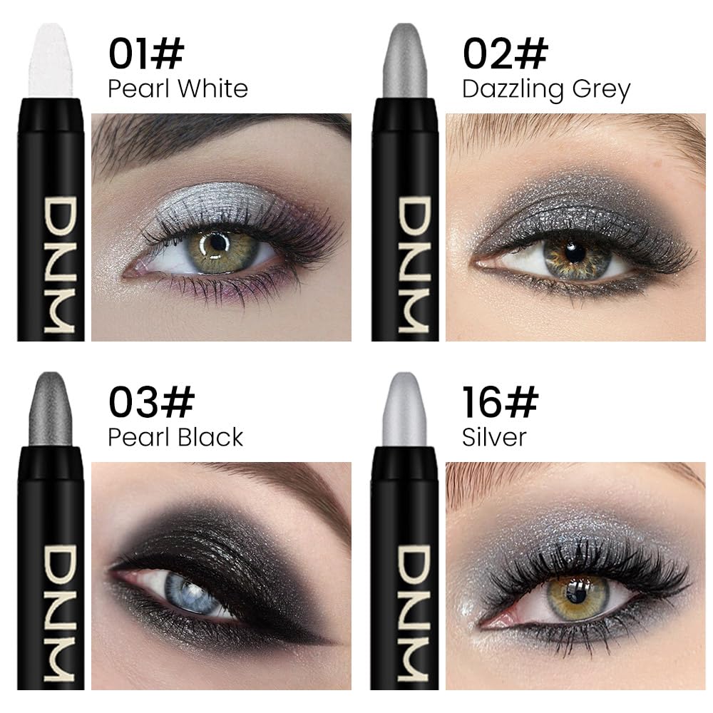 AMY'S DIARY Eyeshadow Pencil Cream Stick 4Pcs Set, Eye Eyeshadow Waterproof Pearl White Black Grey Silver Shimmer Metallic Eyeshadow Crayon Stick Sombras En Crema Para Ojos (Set01)