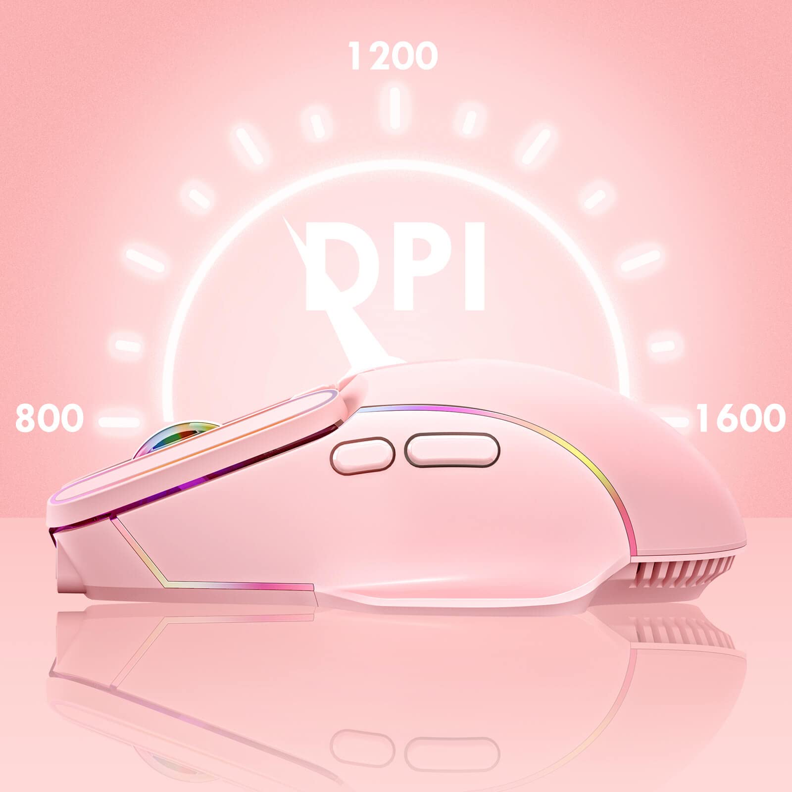 STOGA Wireless Gaming Mouse, 2.4GHz, 3 Adjustable DPI, USB Receiver, Pink