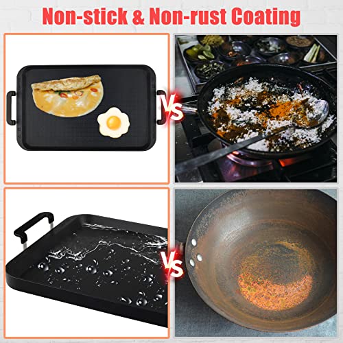 Stove Top Flat Griddle,2 Burner Griddle Grill Pan for Glass Stove Top Grill,Aluminum Pancake Griddle,Non-Stick Top Griddle for Gas Grill, Double Burner Griddle For Camping/Indoor