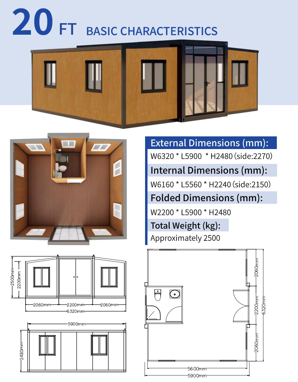 PREFABRICATED | Compact Living | Mobile PREFABRICATED 20FT House | 2 Bedroom | 1 Restroom with Kitchen Cabinet