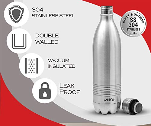 Thermosteel Duo Deluxe Insulated Water Bottle 18/8 Stainless Steel Double Walled for Hot & Cold (Stainless Steel, 34 oz (1000 ml))