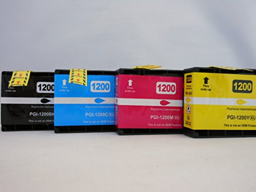 TSP Saver Replcaement PGI-1200 Black Cyan Magenta Yellow XL High Yield Ink Cartridge for Canon Maxify MB2020 MB2120 MB2320 MB2720 4 Pack (PGI1200-4PK)