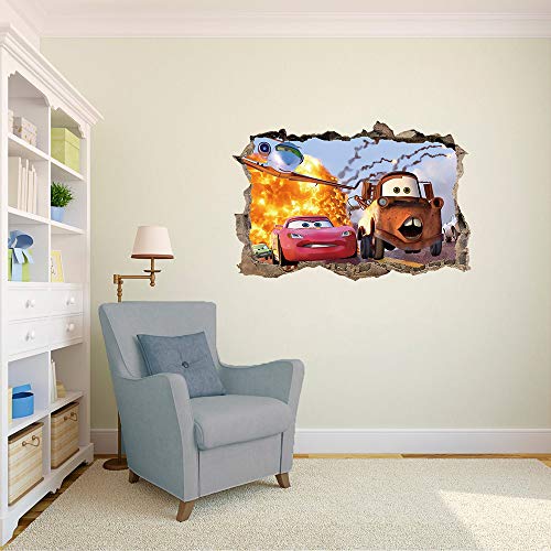 ufengke 3D Cars Wall Stickers Removalble Break Through The Wall Vinyl Murals for Children Bedroom Living Room