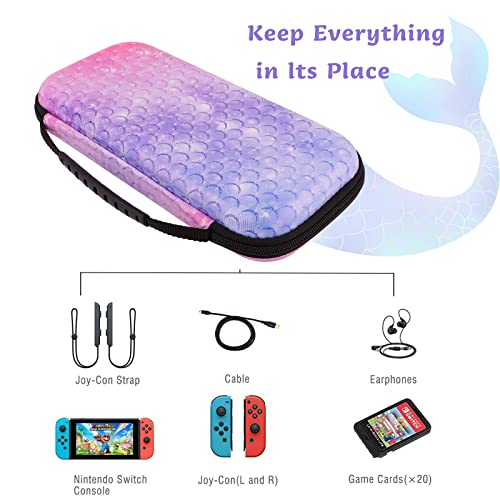 TCJJ Mermaid Hard Carrying Case for Nintendo Switch-Purple Portable Travel Case with Soft TPU Protective Case Cover Compatible with Nintendo Switch for Girls