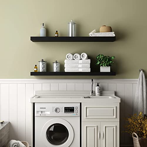 WELLAND 12" Deep Black Floating Shelves, Floating Wall Shelf, 47.24" L x 11.81" D x 2" T, Deeper Than Others, Black