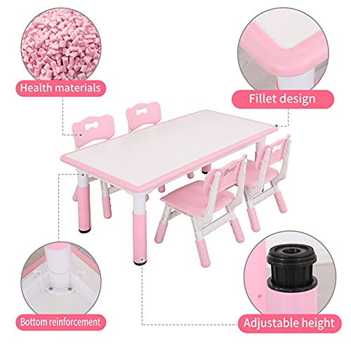 UNICOO - Kids Study Table and Chairs Set, Height Adjustable Plastic Children Art Desk with 4 Seats, Kids Multi Activity Table Set (Kids Table 5 Piece Set - BY-120-WP)