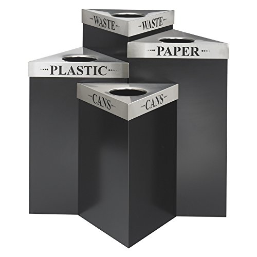 Safco Products 9552BL Trifecta Waste Receptacle 34" High Base with 9560WA Waste Trifecta Lid, 19-Gallon, Black