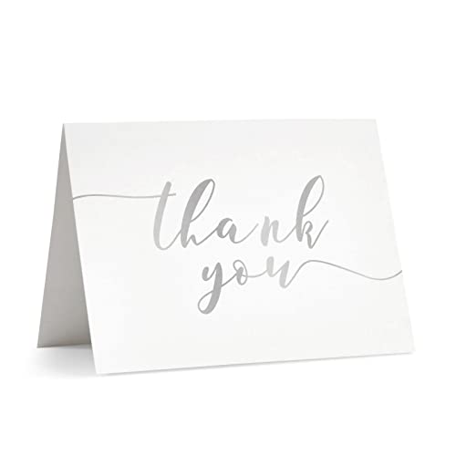 Sustainable Greetings 120 Pack Blank Thank You Cards with Envelopes, Silver Foil for Wedding, Bridal, Baby Shower, Graduation, Business (3.6 x 5 In)