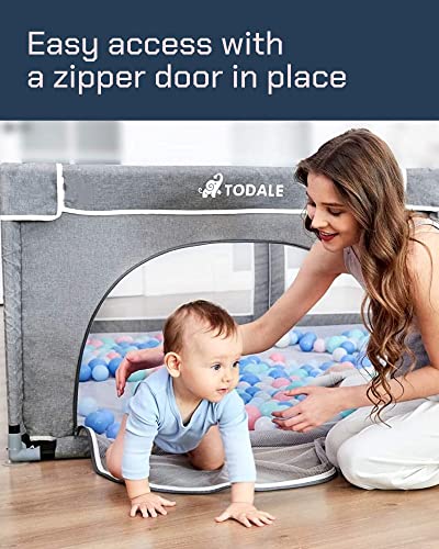 TODALE Baby Playpen for Toddler, Extra Large Baby Playard, Infant Safety Activity Center, Sturdy Babies Playpen with Anti-Slip Suckers,Tear-Resistant Material &Breathable Mesh (Grey 70βΓ59β)