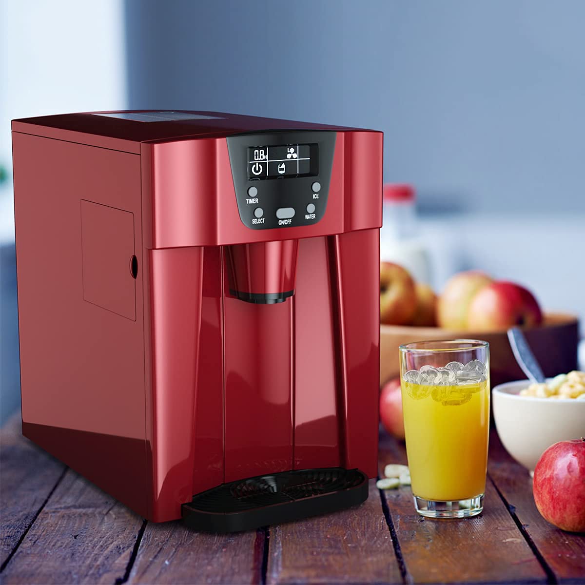MAT Expert 2 in 1 Ice Maker with Water Dispenser, Countertop Ice Cube Maker with LED Display, 9 Cubes Ready in 6-12 Min, 36lbs/24H, 2L Water Tank Perfect for Home/Office/Bar/RV (Red)