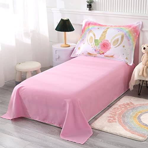 Wowelife Toddler Bedding Sets for Girls, Premium 4 Piece Unicorn Bedding Toddler Bed Set Rainbow, Pink Toddler Comforter Set, Super Soft and Comfortable for Toddler