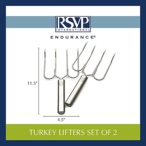 RSVP International EnduranceĀ® Stainless Steel Turkey & Roast Lifters, Set of 2 | Transfer Turkey or Ham Easily | Long Handles for Strong Grip | Dishwasher Safe | Great for Thanksgiving