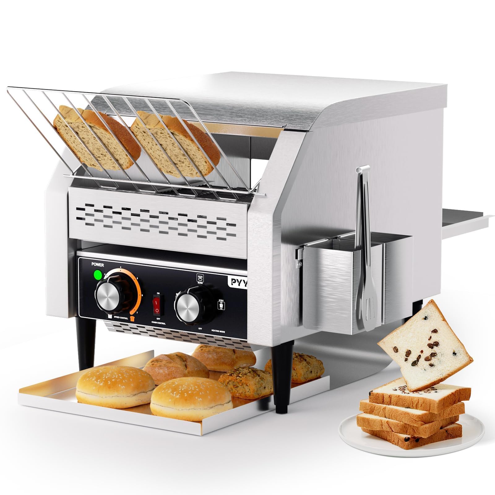PYY Commercial Conveyor Toaster 300 Slices - Stainless Steel Commercial Toaster for Restaurant School, 1800Watt
