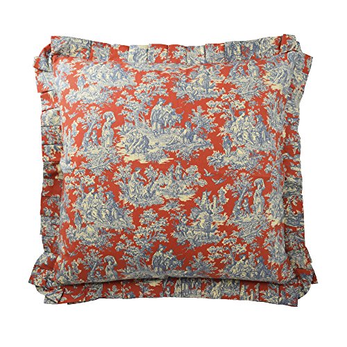 Waverly Sanctuary Rose Modern Toile Square Decorative Euro Sham Pillow Case, 26" x 26", Heritage Blue